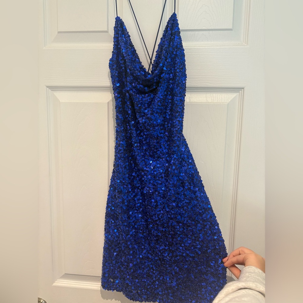 Windsor Sparkly Blue Mini Prom Dress - Gem